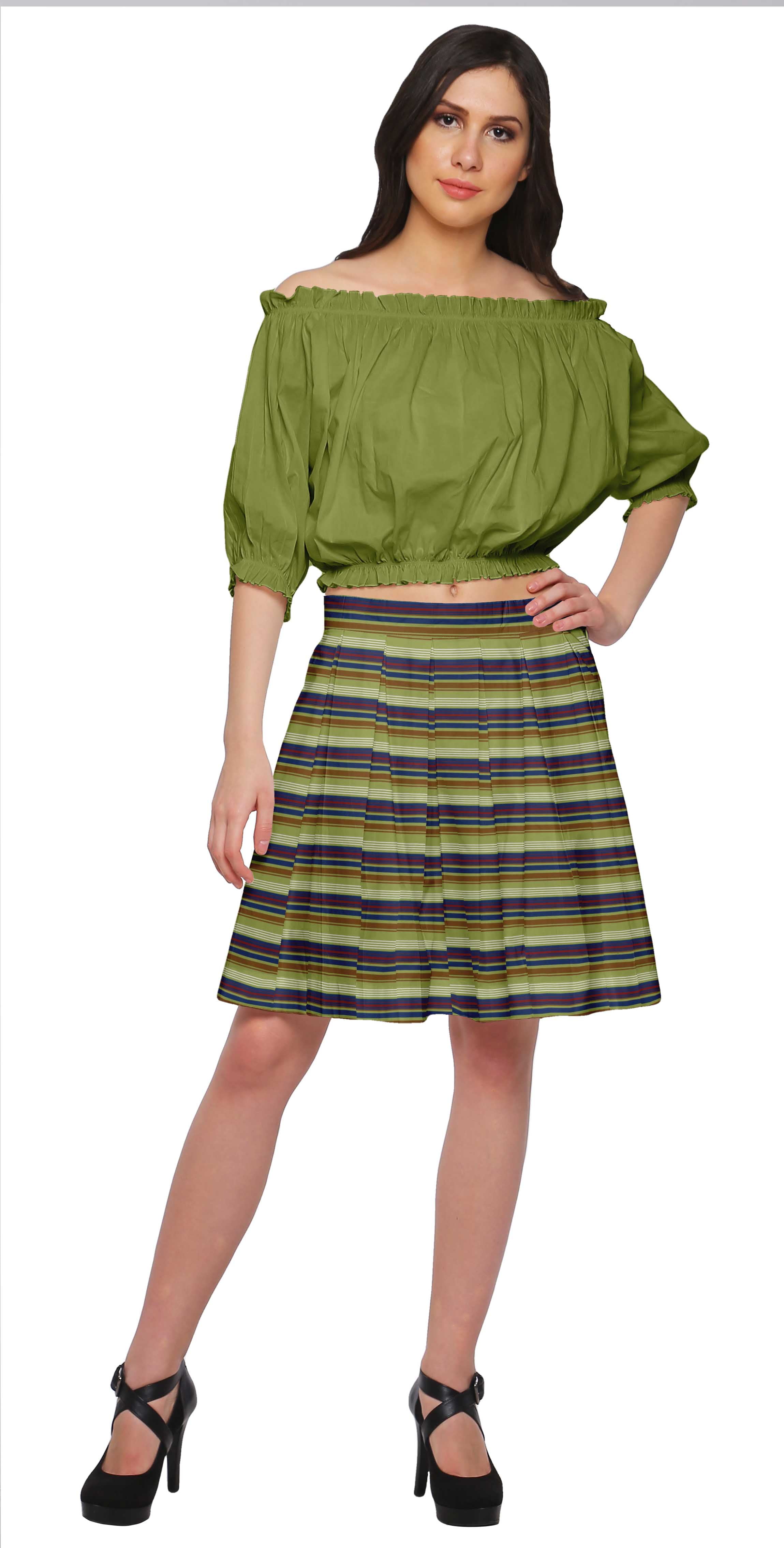 Moomaya Printed Short Skirts For Women Cotton Pleated Mini Skirt Summer ...