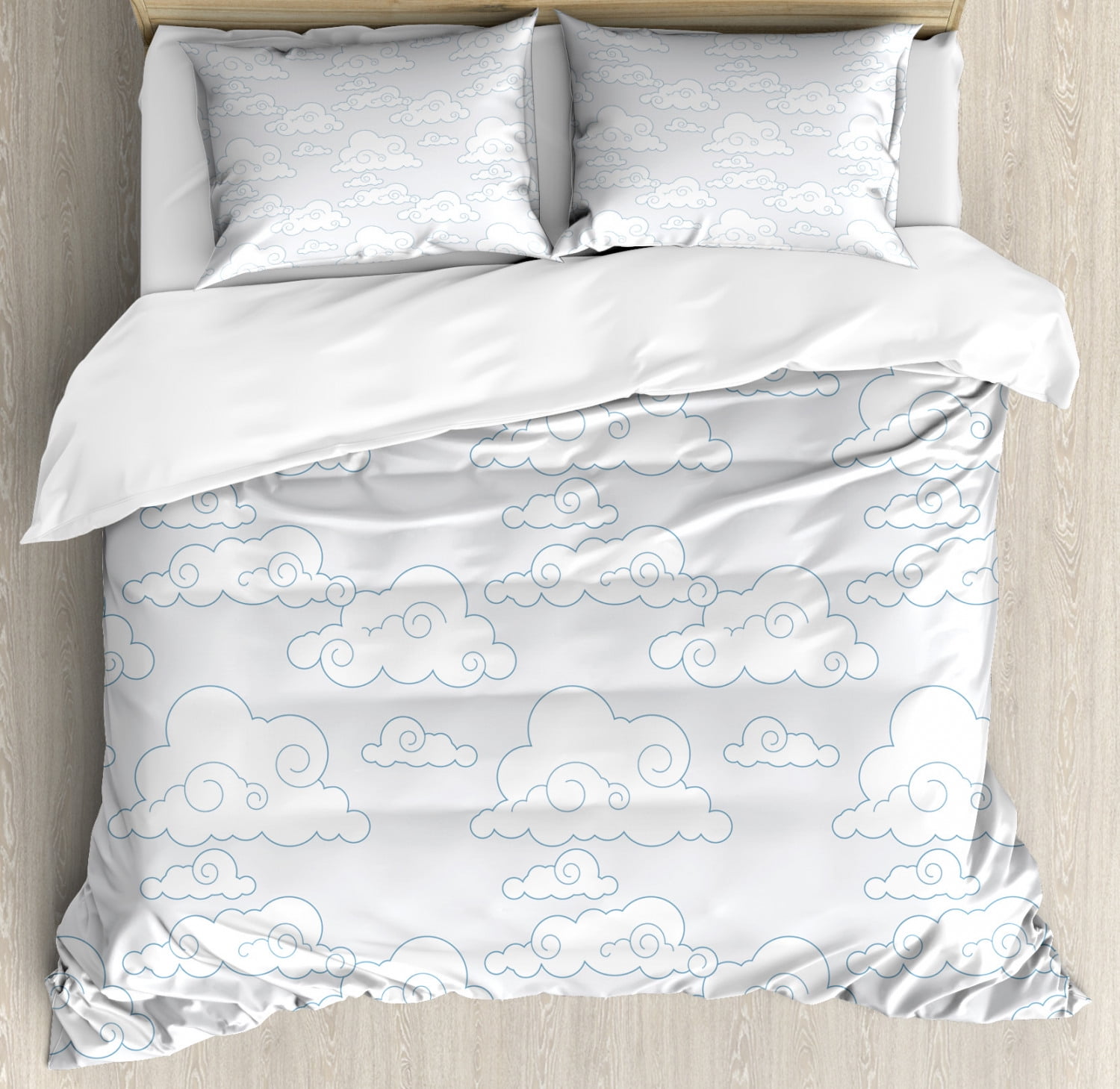 Cloud Queen Size Duvet Cover Set, Minimalist Design of Linear Tibetan ...
