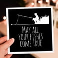 3drose, May All Your Fishes Come True Text and White Fisherman on Black ...