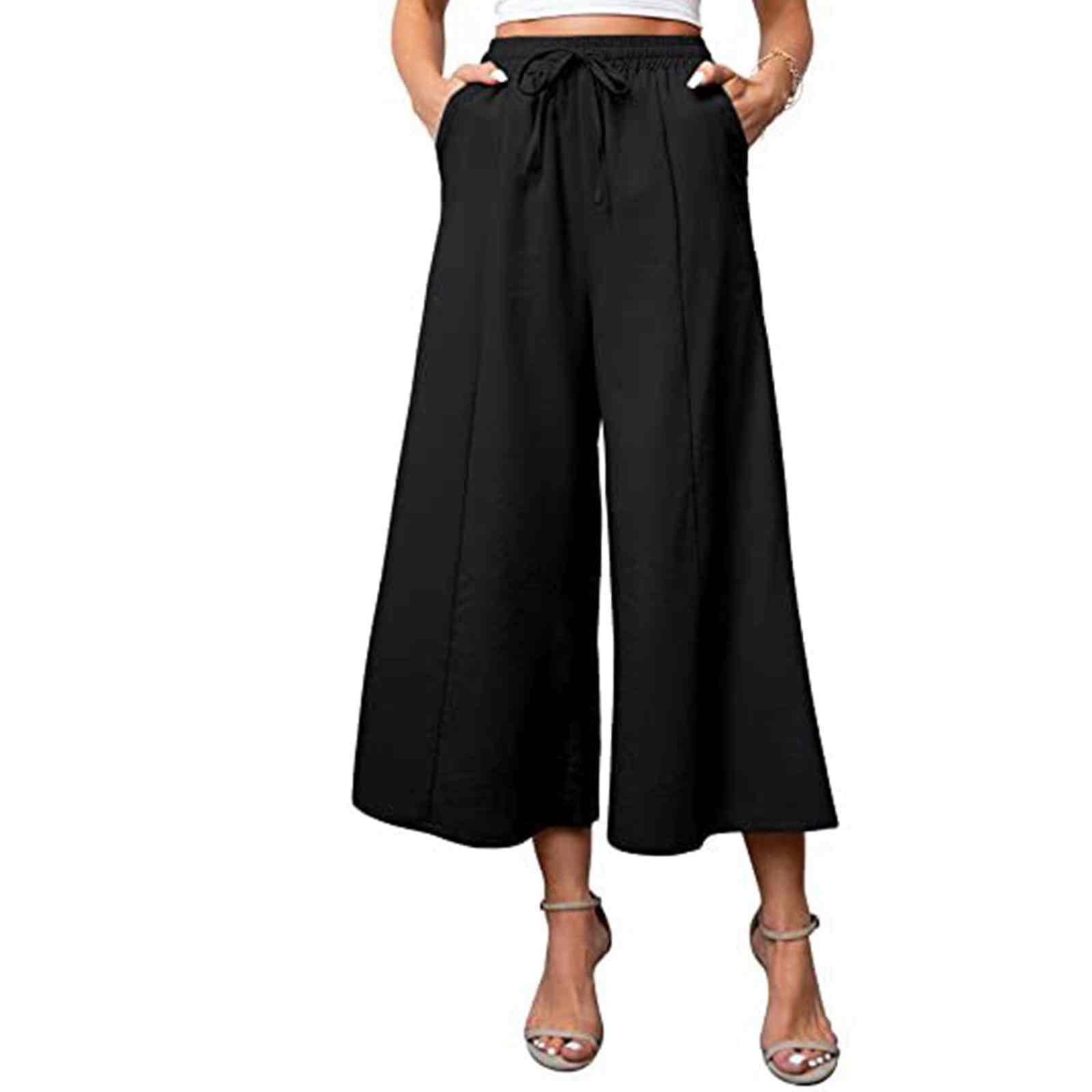 HHei_K Women's Fashion Drawstring Pocket Versatile Mid-Length Pants ...