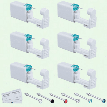 Nose Piercing Gun - 6 Pack Self Nose Piercing Kit Safety Disposable ...