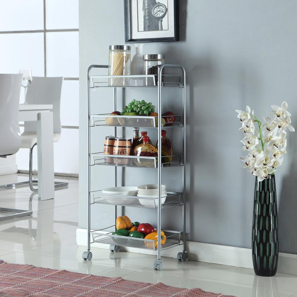 Ktaxon 5 Tier Rack Shelf Shelving W/ Rolling Kitchen Pantry Storage ...