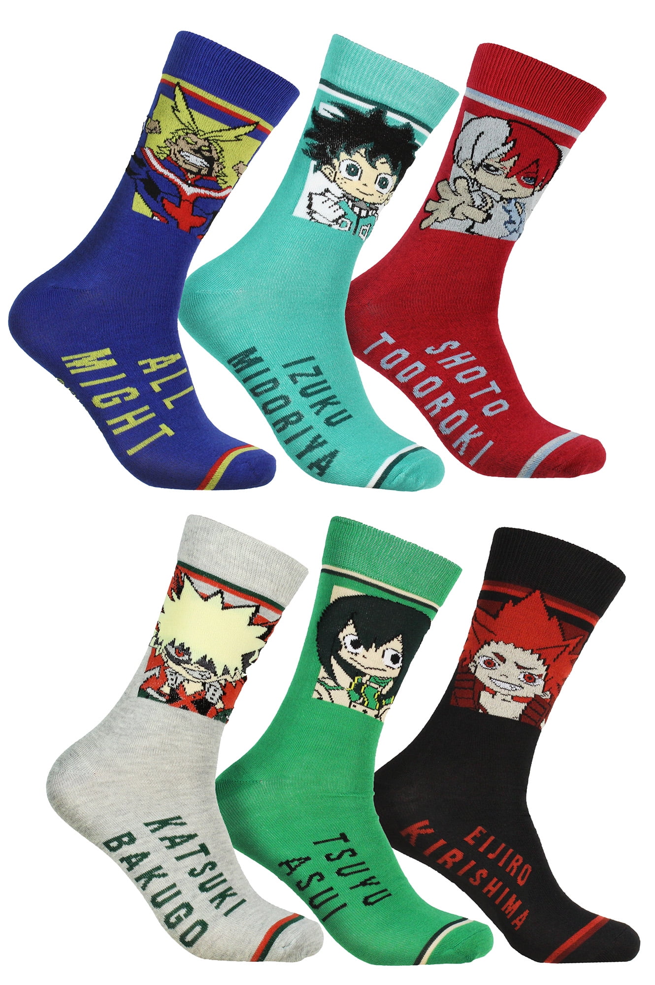 My Hero Academia Character Designs 6 Pack Adult Crew Socks - Walmart.com