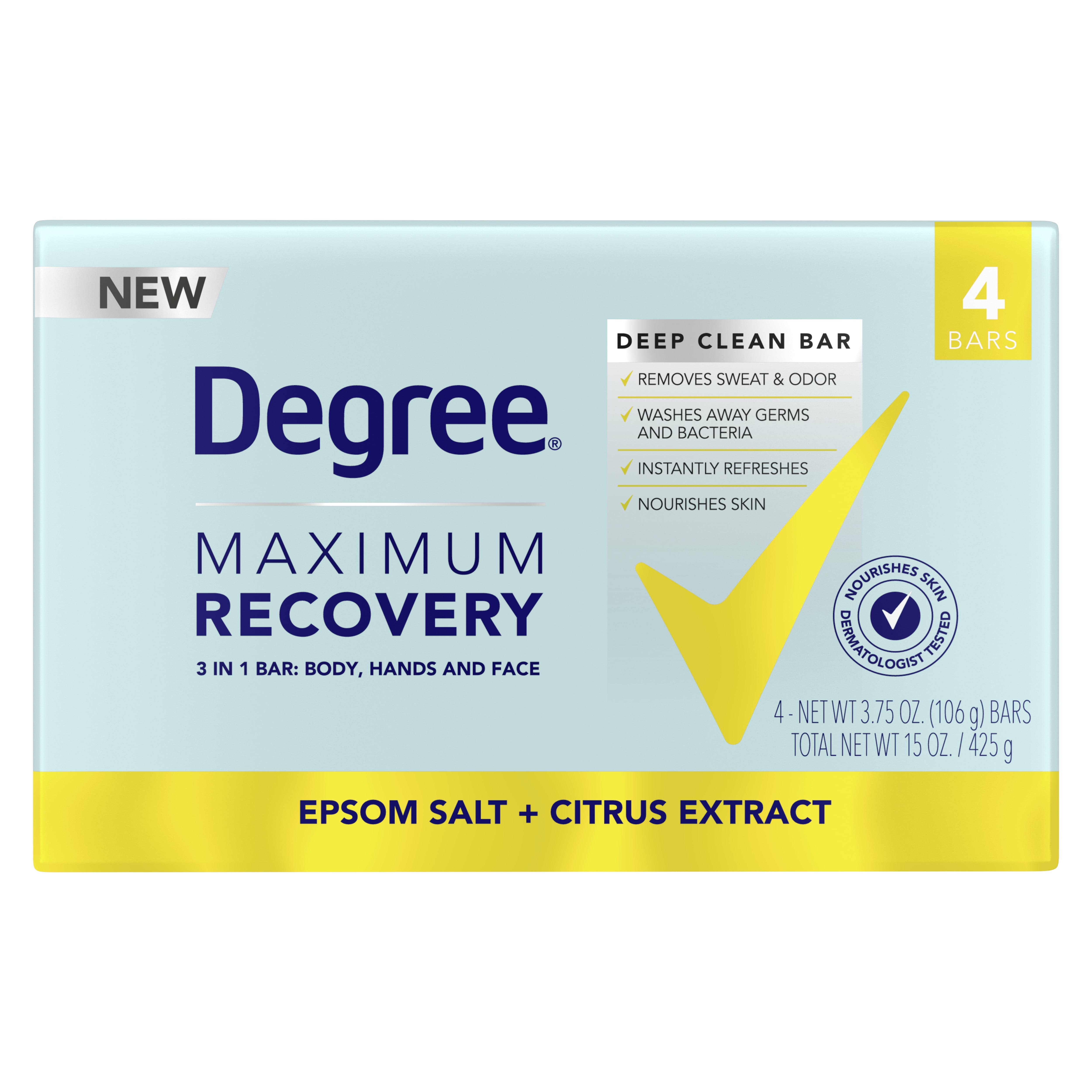 Degree Maximum Recovery Deep Clean Soap Bar Citrus Extract, 3.75 Oz., 4 ...