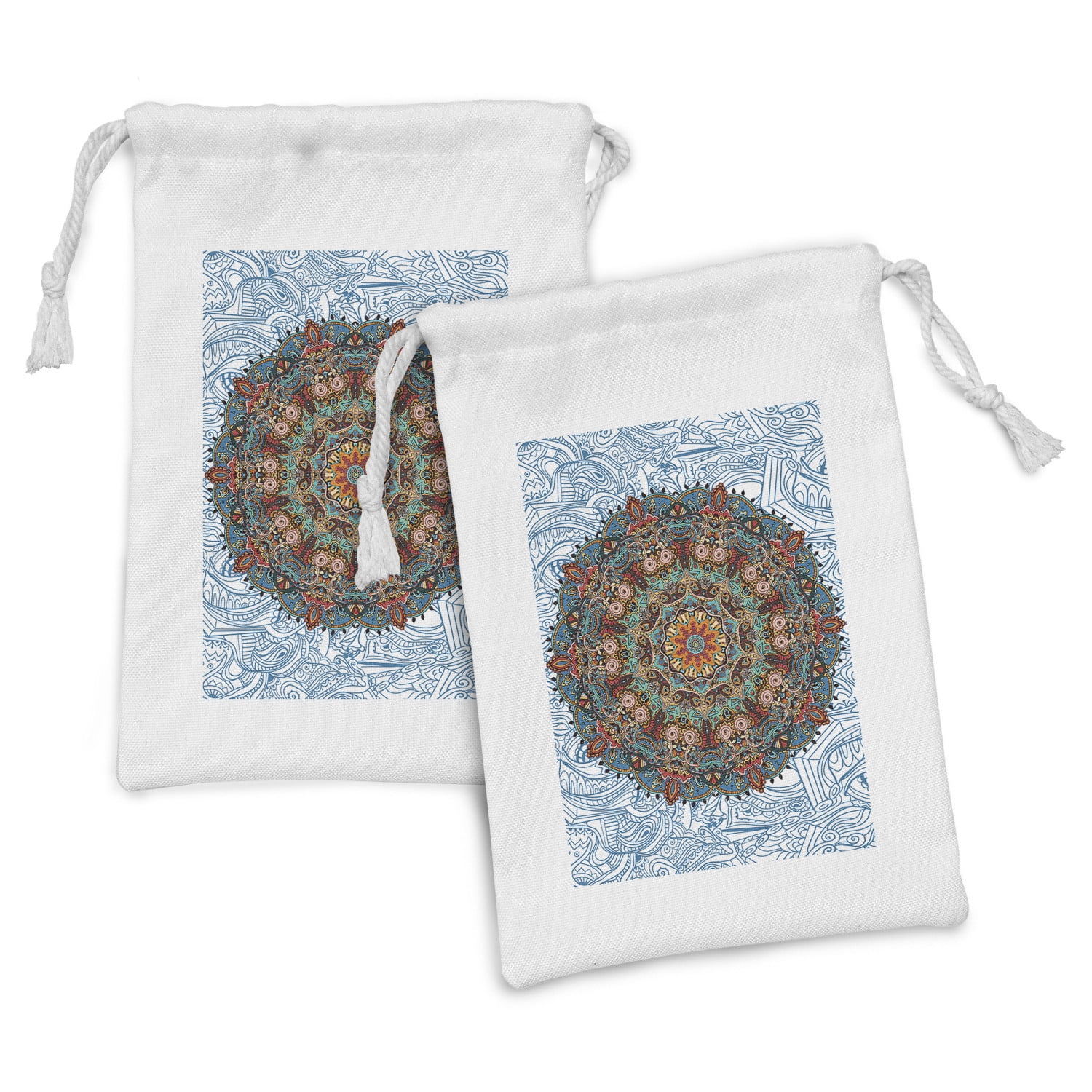 Mandala Fabric Pouch Set of 2, Eastern Floral Round Ornament Influences ...