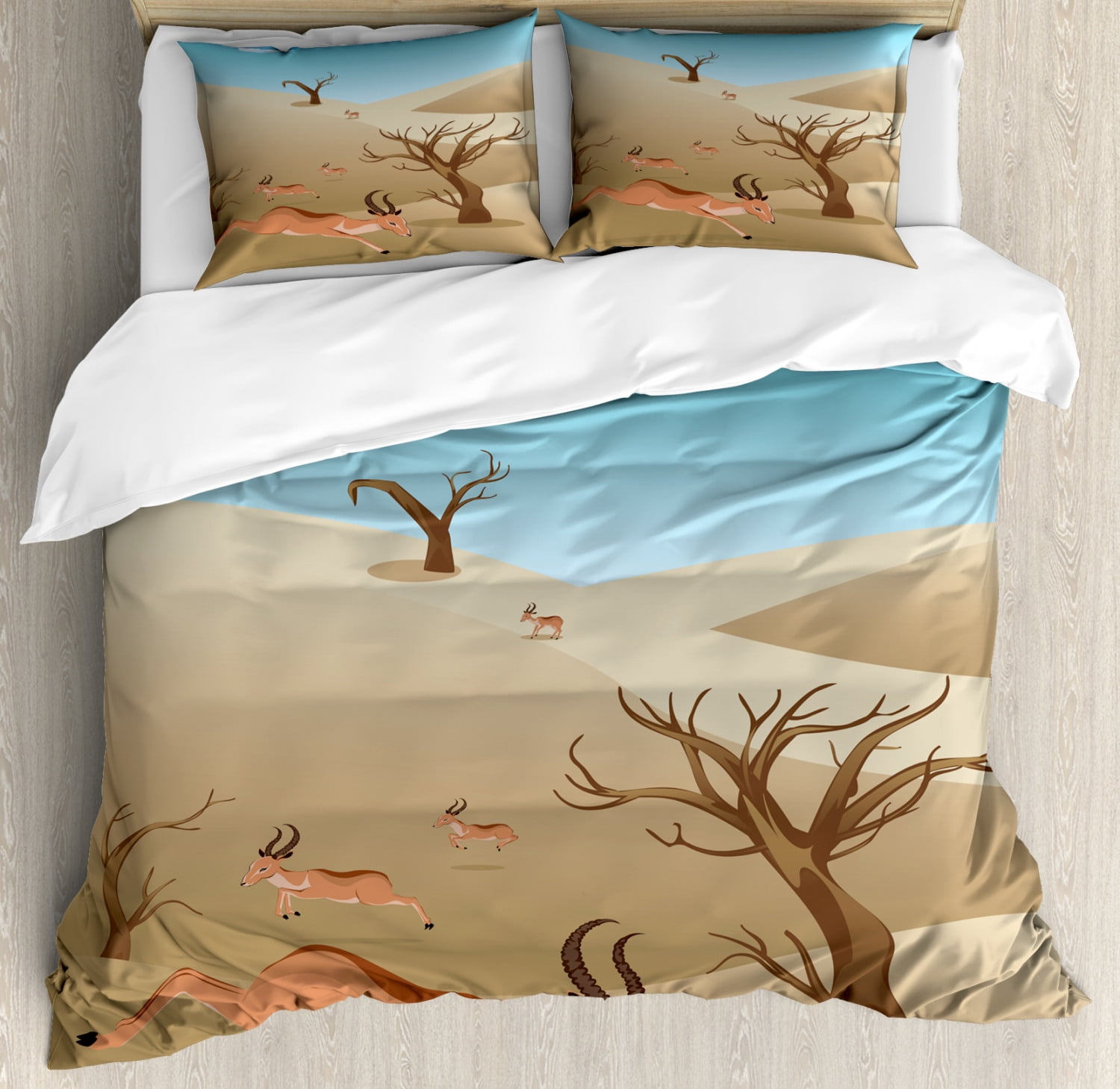Antelope Duvet Cover Set Queen Size, Cartoon Design of a Nature ...