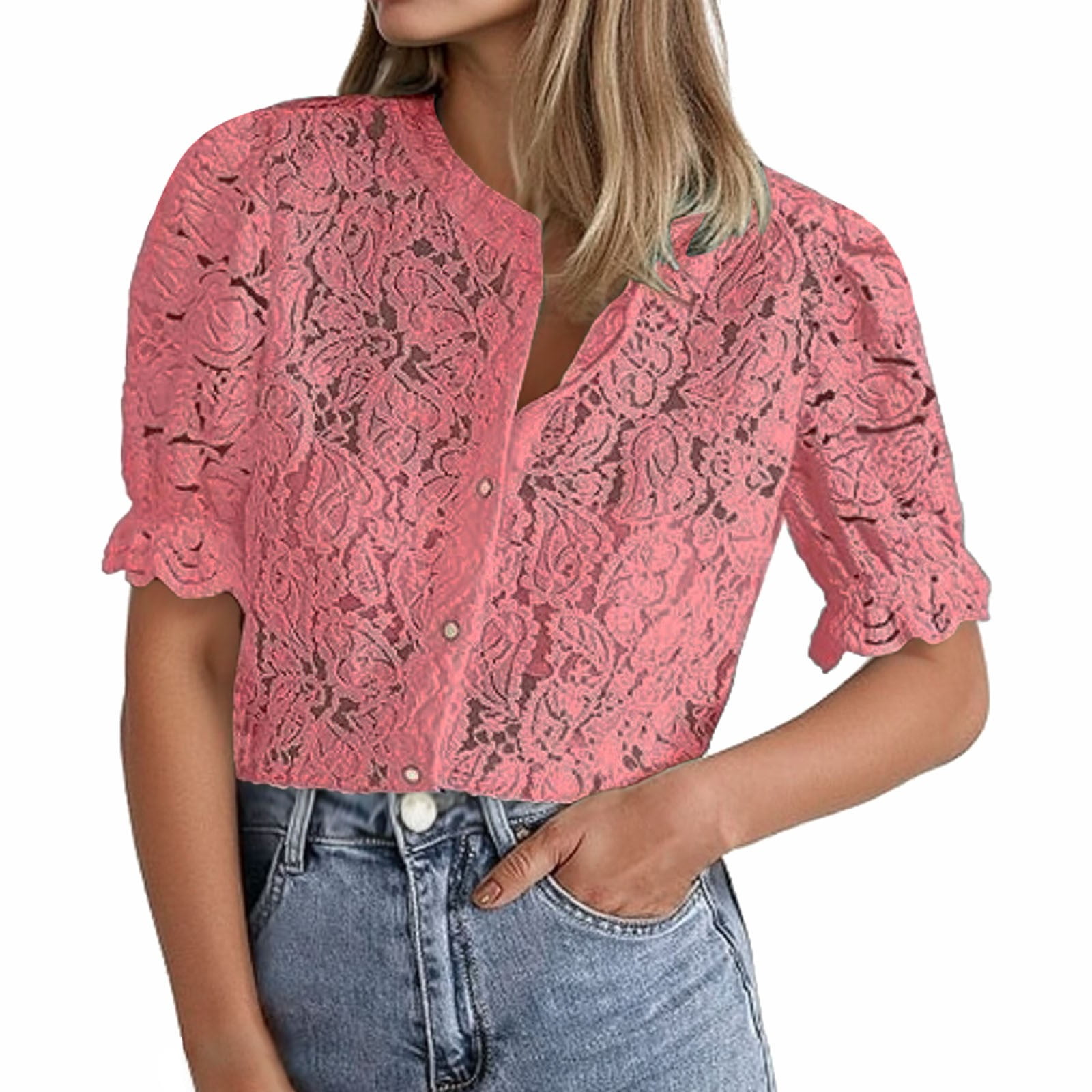 Click here for Gpoecd Womens Round Neck Lace Blouse Everyday Wear... prices