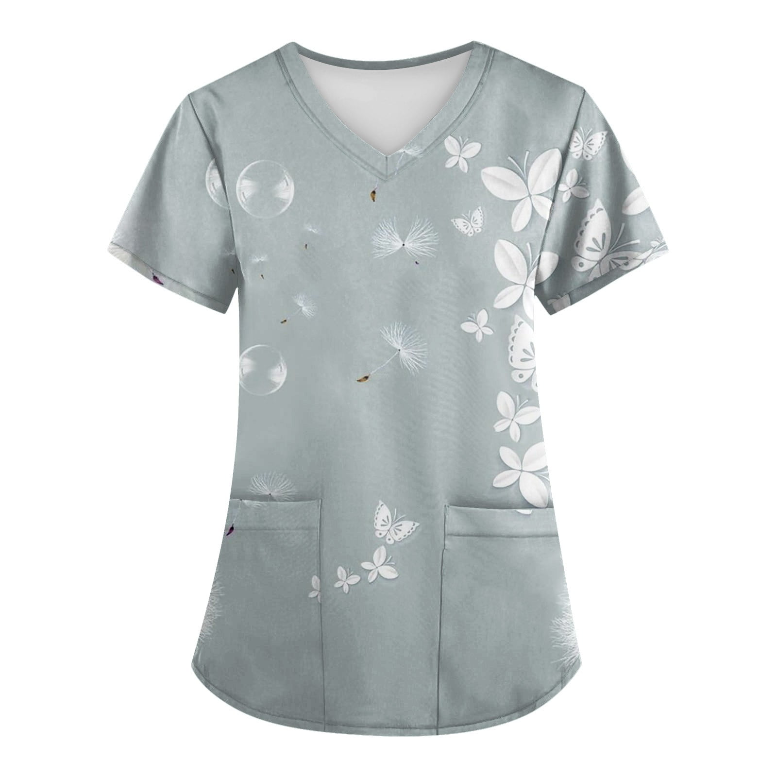 EHTMSAK Scrub Tops Women Design with Pocket Floral Nurse Working ...