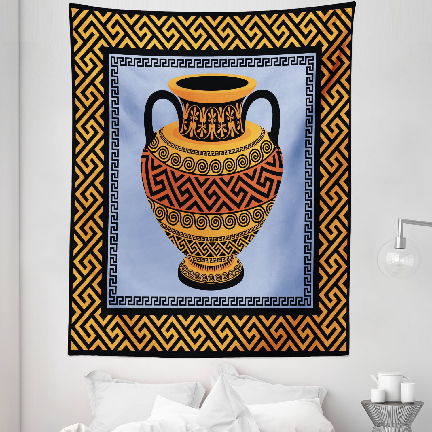 Greek Key Tapestry, Frame with Traditional Vintage Square Ornament ...