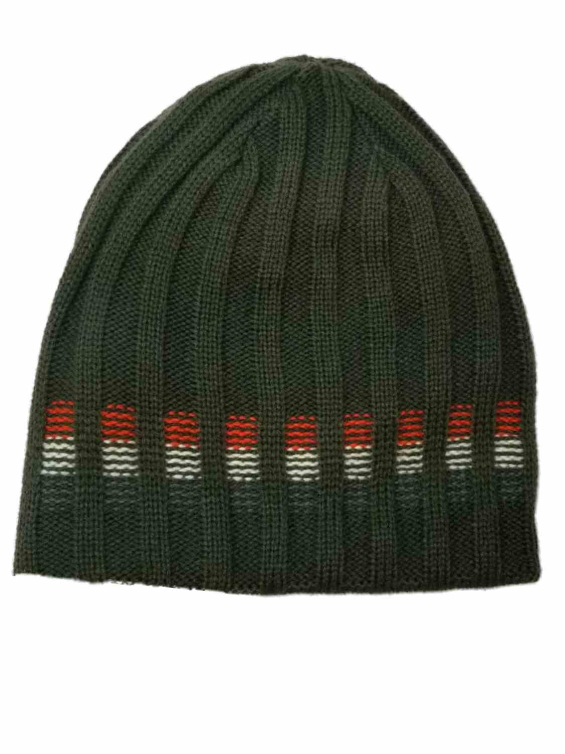 Men's Olive Green with Accent stripe Winter Reversible Beanie Stocking ...
