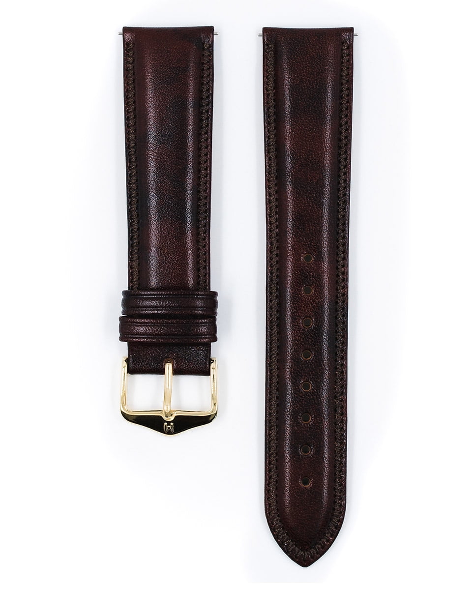 Buy Hirsch Ascot Leather Watch Strap - Brown - L - 18mm Gold Buckle ...