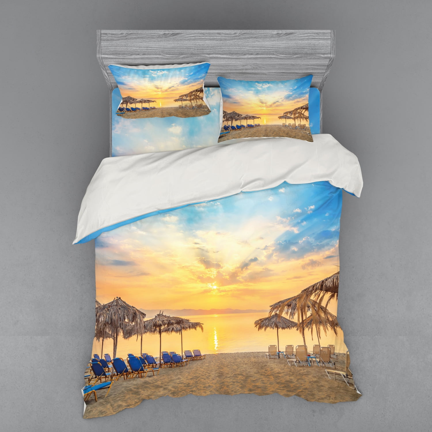 Summer Duvet Cover Set, Sandy Beach with Vivid Sunrise Paradise ...