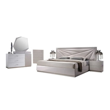 Giulia Modern Premium 5-Piece Bedroom Set, Gloss Gray, Queen - Walmart.com