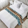 Blue Brown Wood Grain Bed Runner Cal King Size Dog Paw Pattern Vintage ...