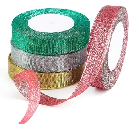 2 Pack 20mm Wide Silver Gold Ribbon Glitter Ribbon For Christmas Tree ...