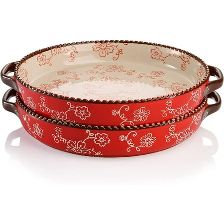 2 Pack Ceramic Pie Pan, 9 Inch Round Baking Dish with Double Handle, 28 ...