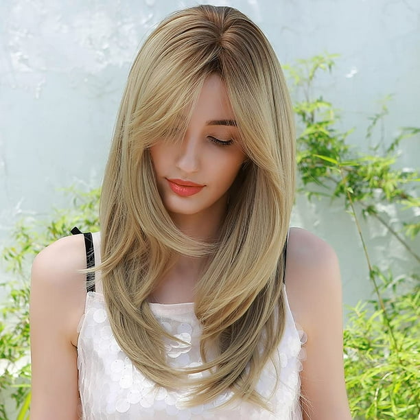 Phocas 26" Blonde Wigs for Women Synthetic Long Blonde Wig with Bangs ...