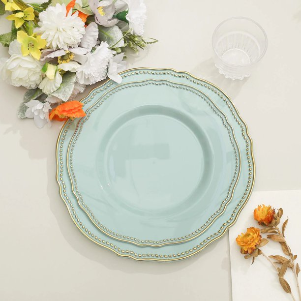 BalsaCircle 10 Jade Round 9" Disposable Plastic Dinner Plates Gold ...