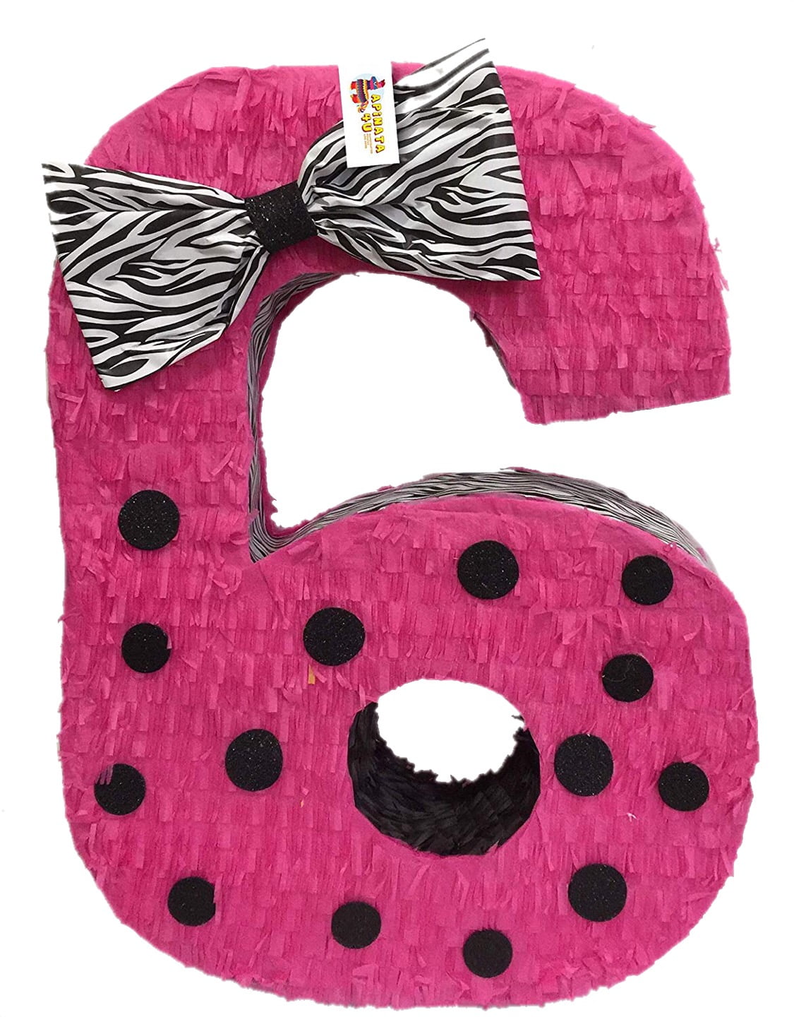APINATA4U 20'' Tall Number Six Piñata with Zebra Print Accents ...