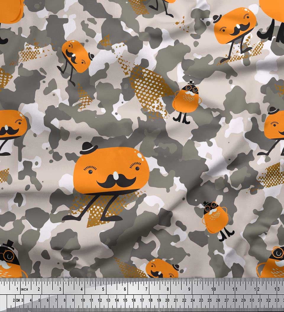 Soimoi Silk Fabric Cartoon & Camouflage Print Fabric by the Yard 42 ...