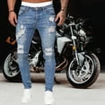 Charmgo Mens Skinny Jeans Men Jeans Solid Color Ripped Holes Frayed ...