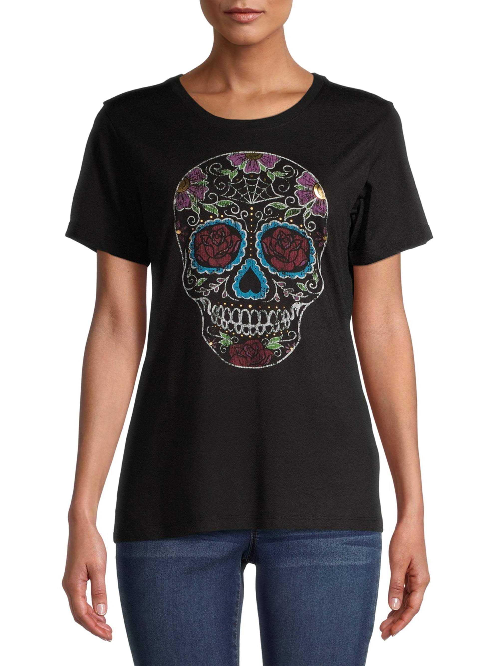Way To Celebrate Women’s Skull T-Shirt - Walmart.com
