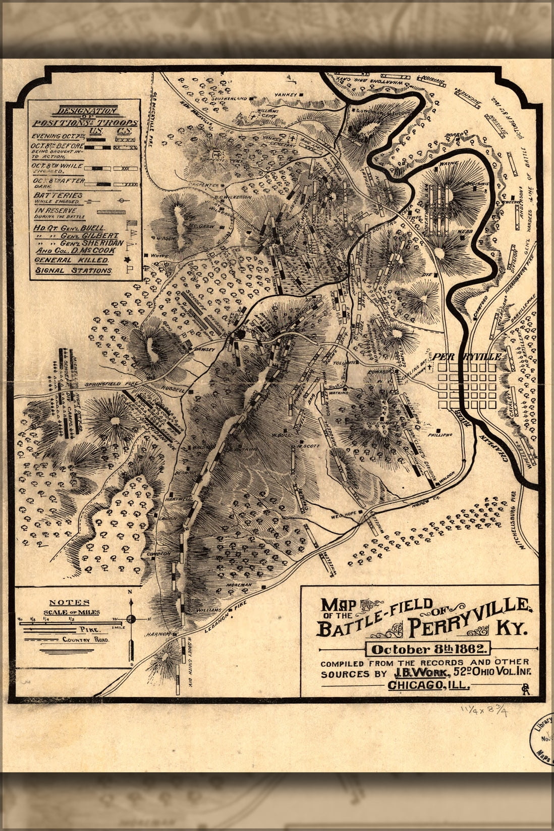 24"x36" Gallery Poster, Map of battle field of Perryville Kentucky 1862 ...
