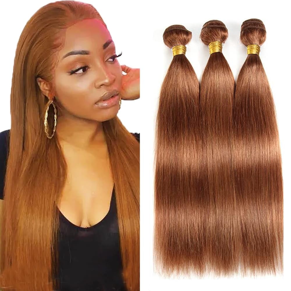 #30 mechones de cabello humano liso marrón, 3 mechones de 24 cm, 26 cm ...