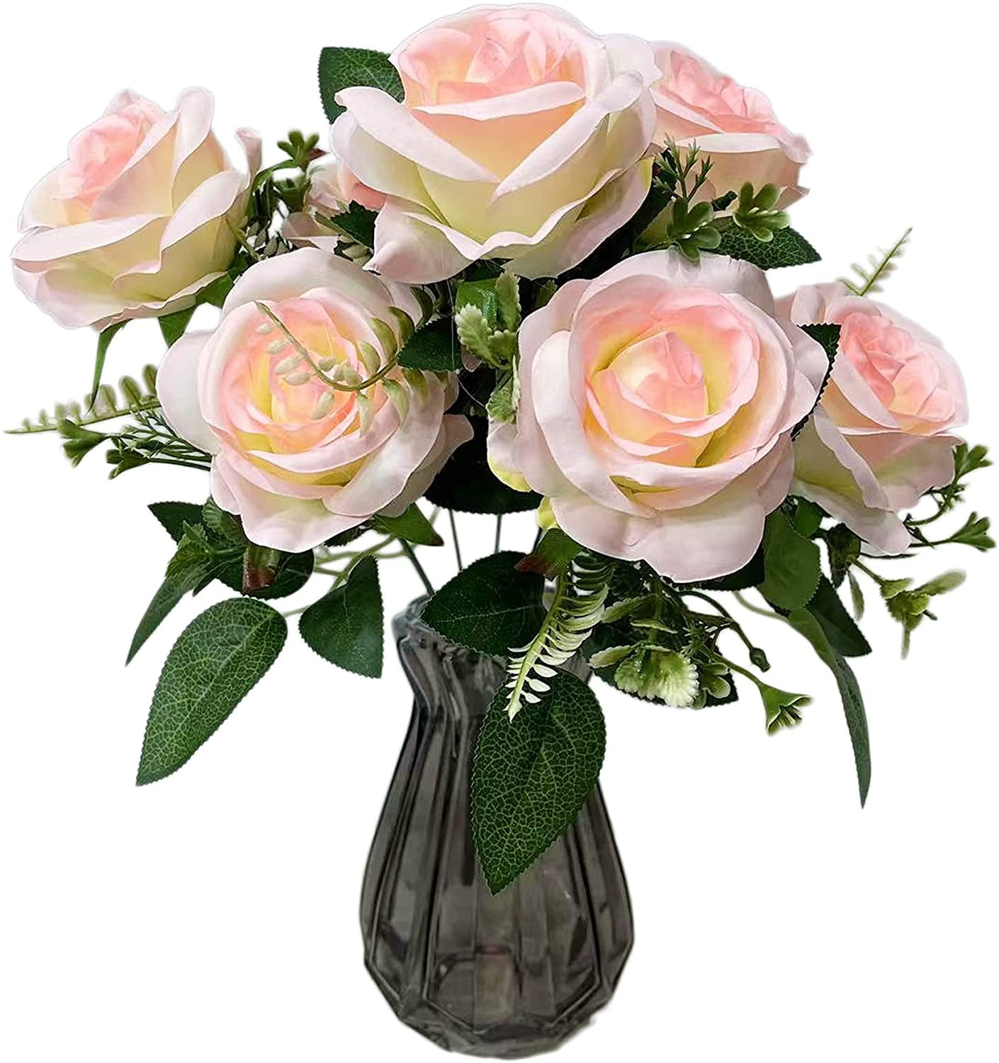 Ukeler Light Pink Artificial Flowers 2 Bunches Silk Rose Flowers ...