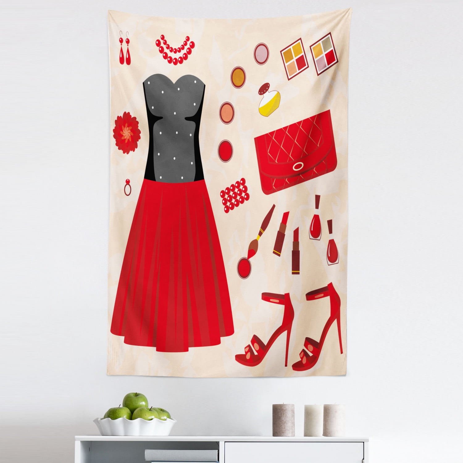 Heels and Dresses Tapestry, Party Clothes and Cosmetics Make up ...