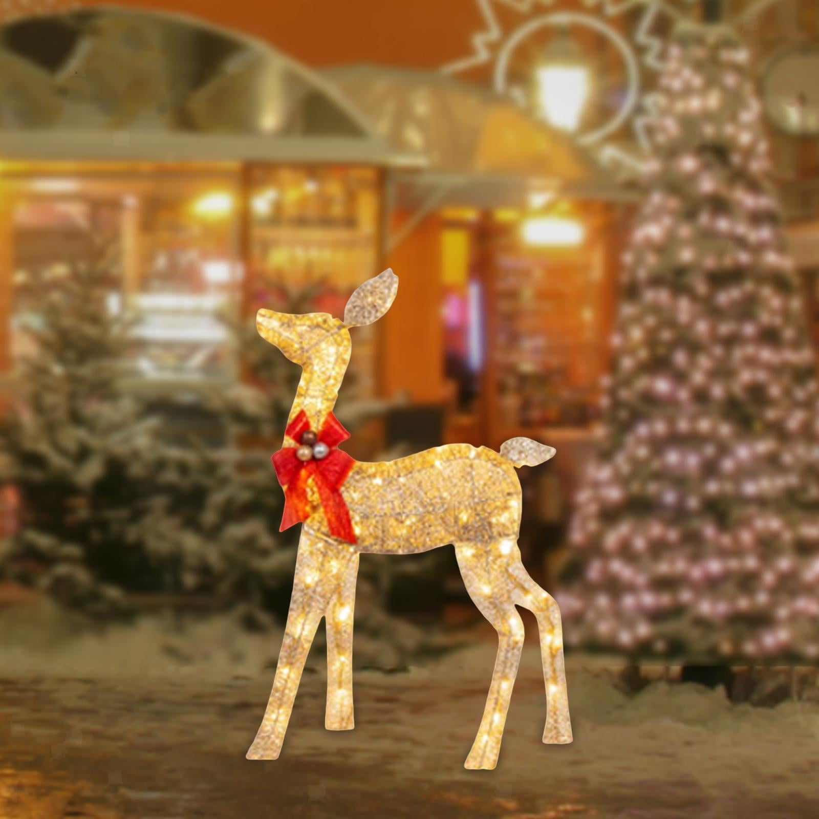 Outdoor Lighted Christmas Reindeers Yard Ornament LED Lights With Red ...