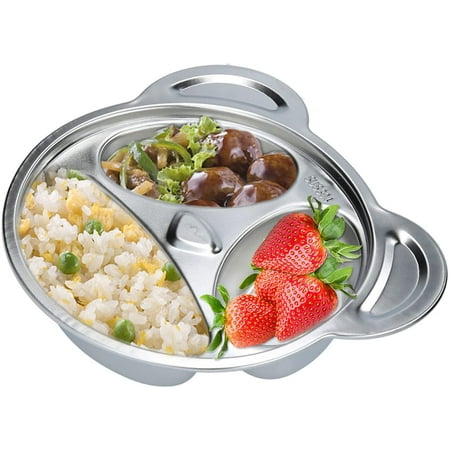 Stainless Steel Divided Plate, 3 Sections Dinner Plate Mess Food Trays ...