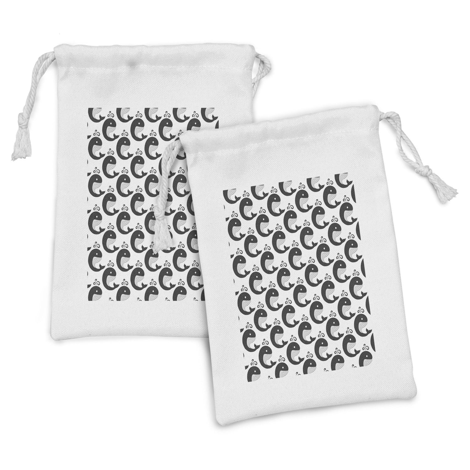Whales Fabric Pouch Set of 2, Symmetric Repetitive Pattern with ...
