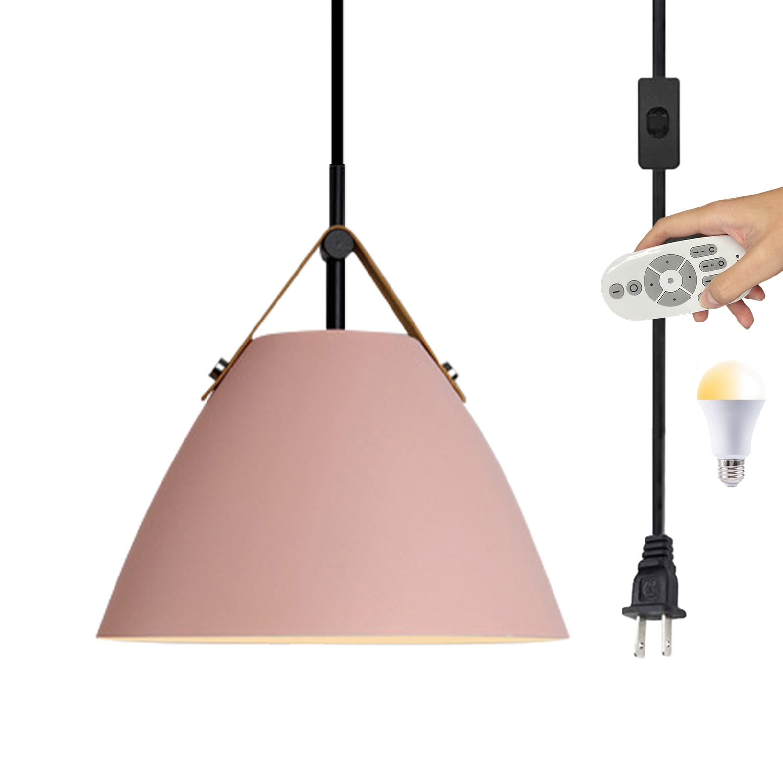 Kiven Plug in Pendant Light, Pulley Hanging Light Fixture with Pink ...