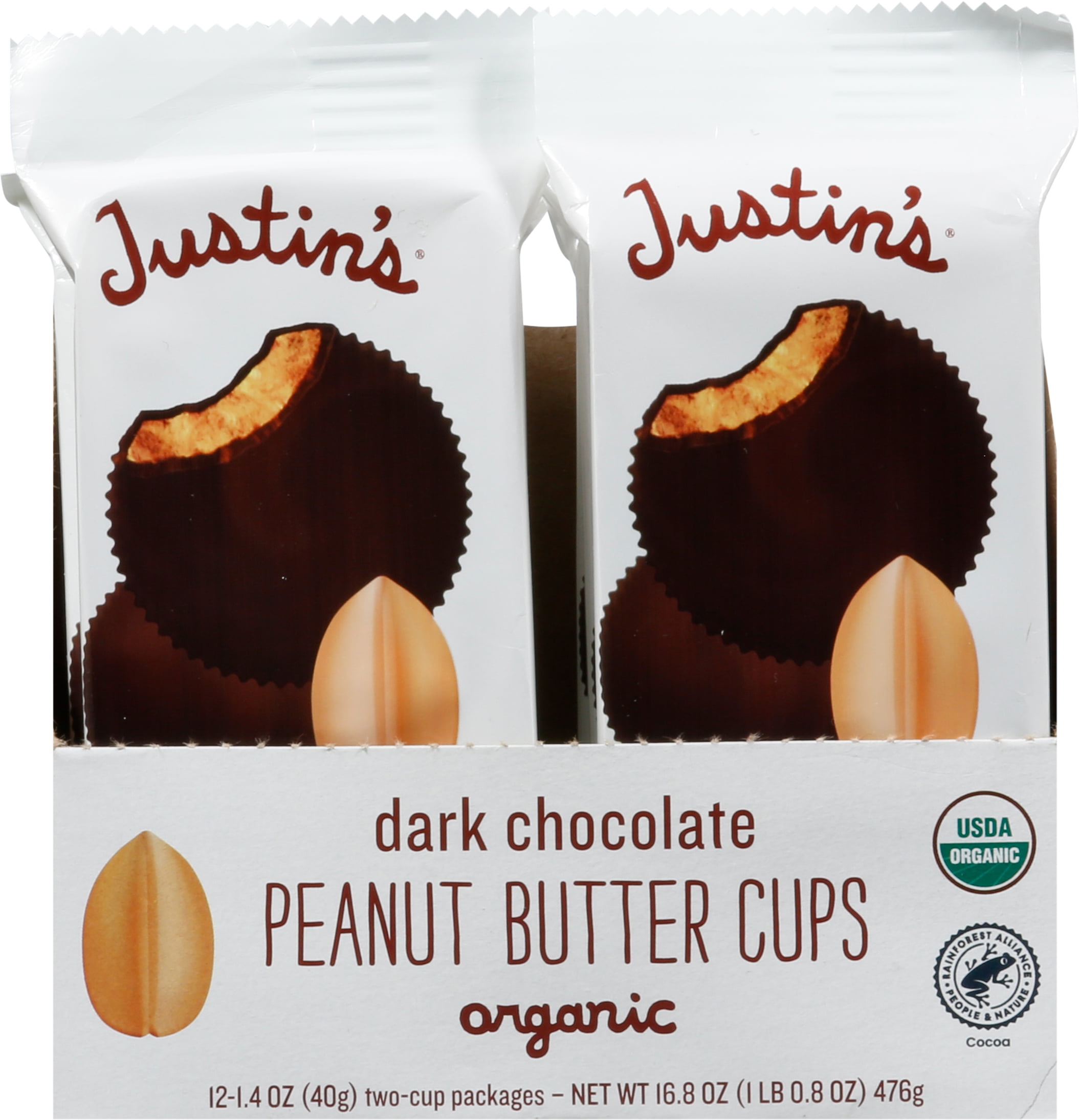 Justin's Organic Peanut Butter Cup, Dark Chocolate, 1 single Box of 12 ...