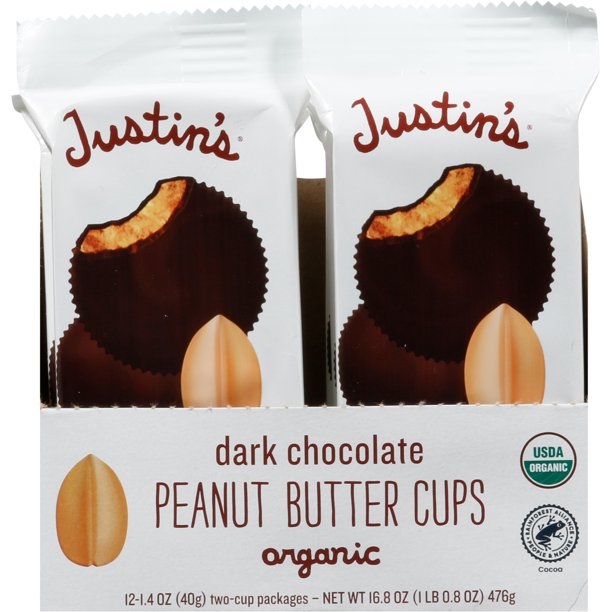 Justin's Organic Peanut Butter Cup, Dark Chocolate, 1 single Box of 12 ...