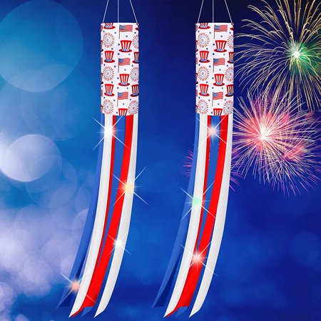 2 Pieces 40 Inch American Flag Windsock 4th of July US Patriotic Stars ...
