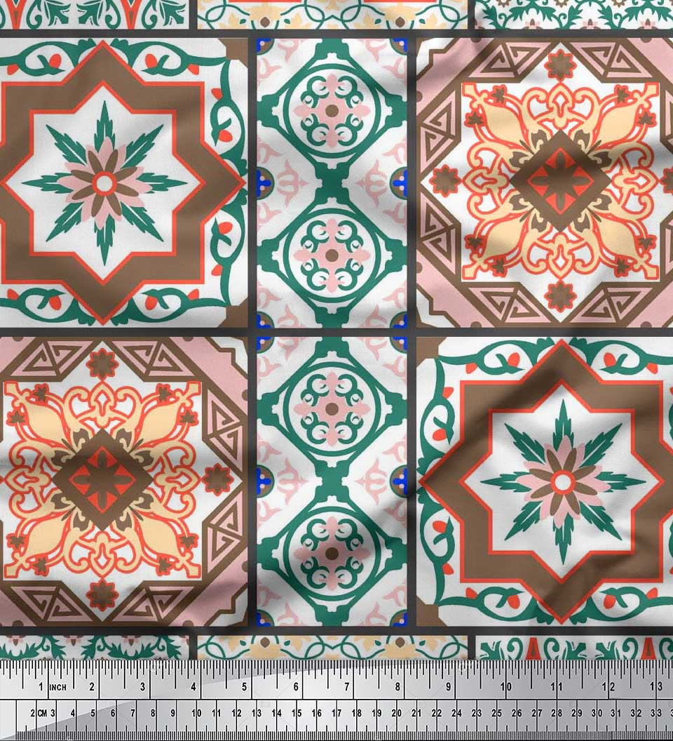 Soimoi Satin Silk Fabric Floral & Mandala Patchwork Print Fabric by the ...