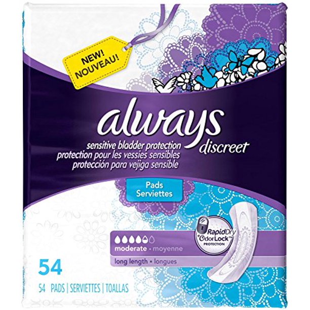 Always Discreet Moderate Long Incontinence Pads, Up to 100% Leak-Free ...