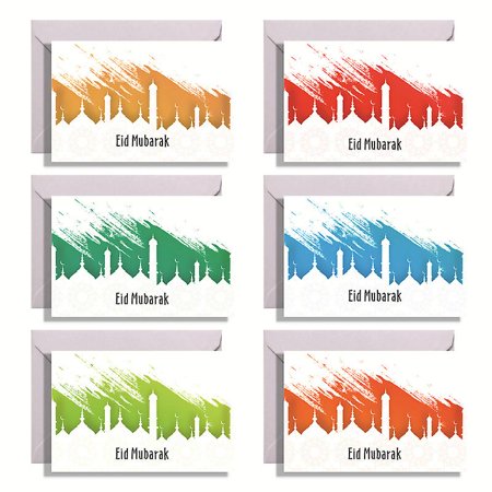 6pcs Castle Print Eid Mubarak Greeting Card With Envelopes And Stickers ...