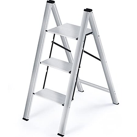 APEXCHASER Step Ladder, 3 Step Aluminium Folding Ladder, Portable Slim ...