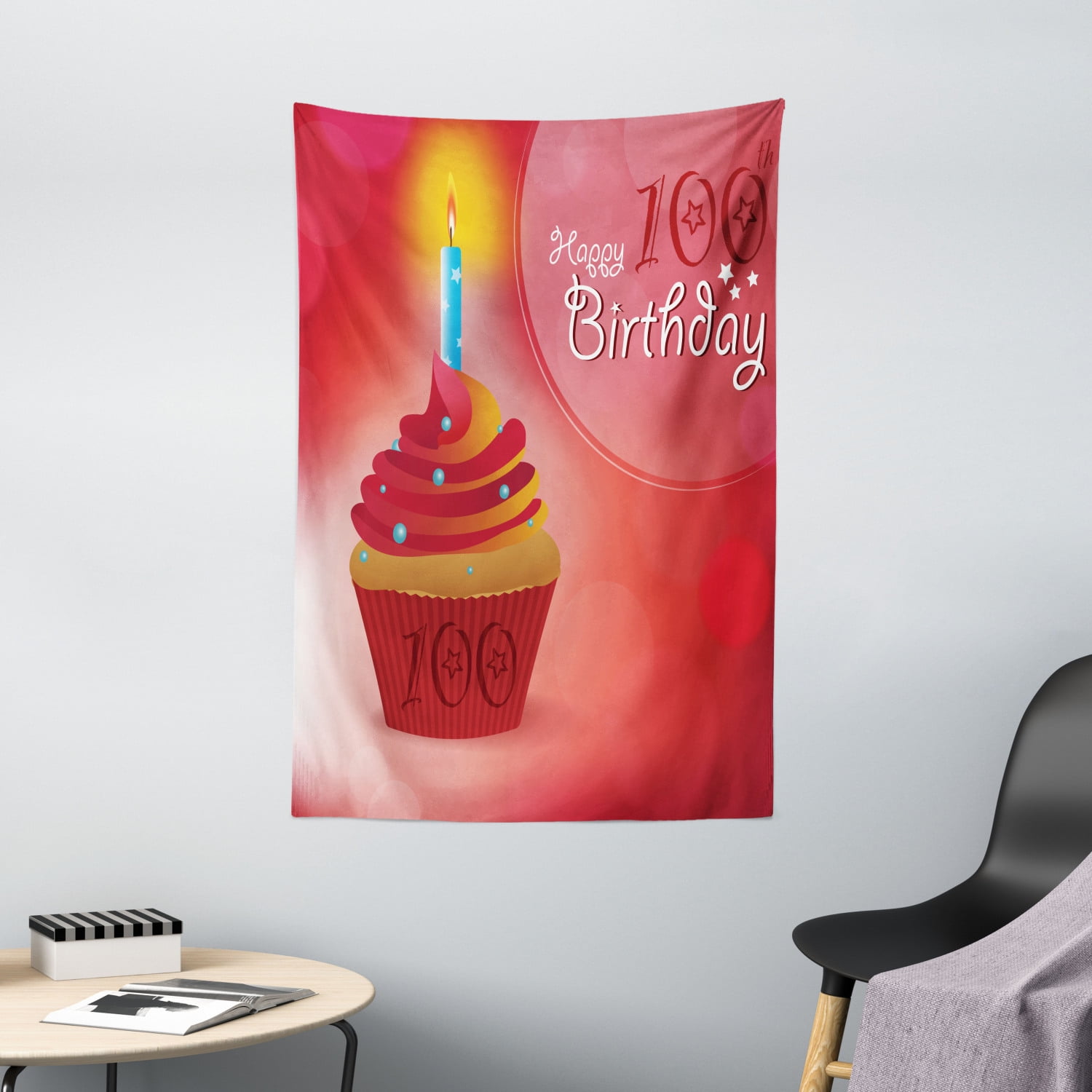 100th Birthday Decorations Tapestry, 100 Years Party Cupcake with ...