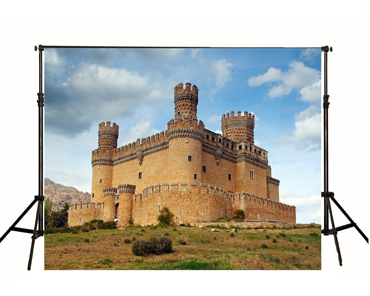 MOHome 7x5ft Blue Sky and Clouds Castle Photography Backdrop Grey Stone ...