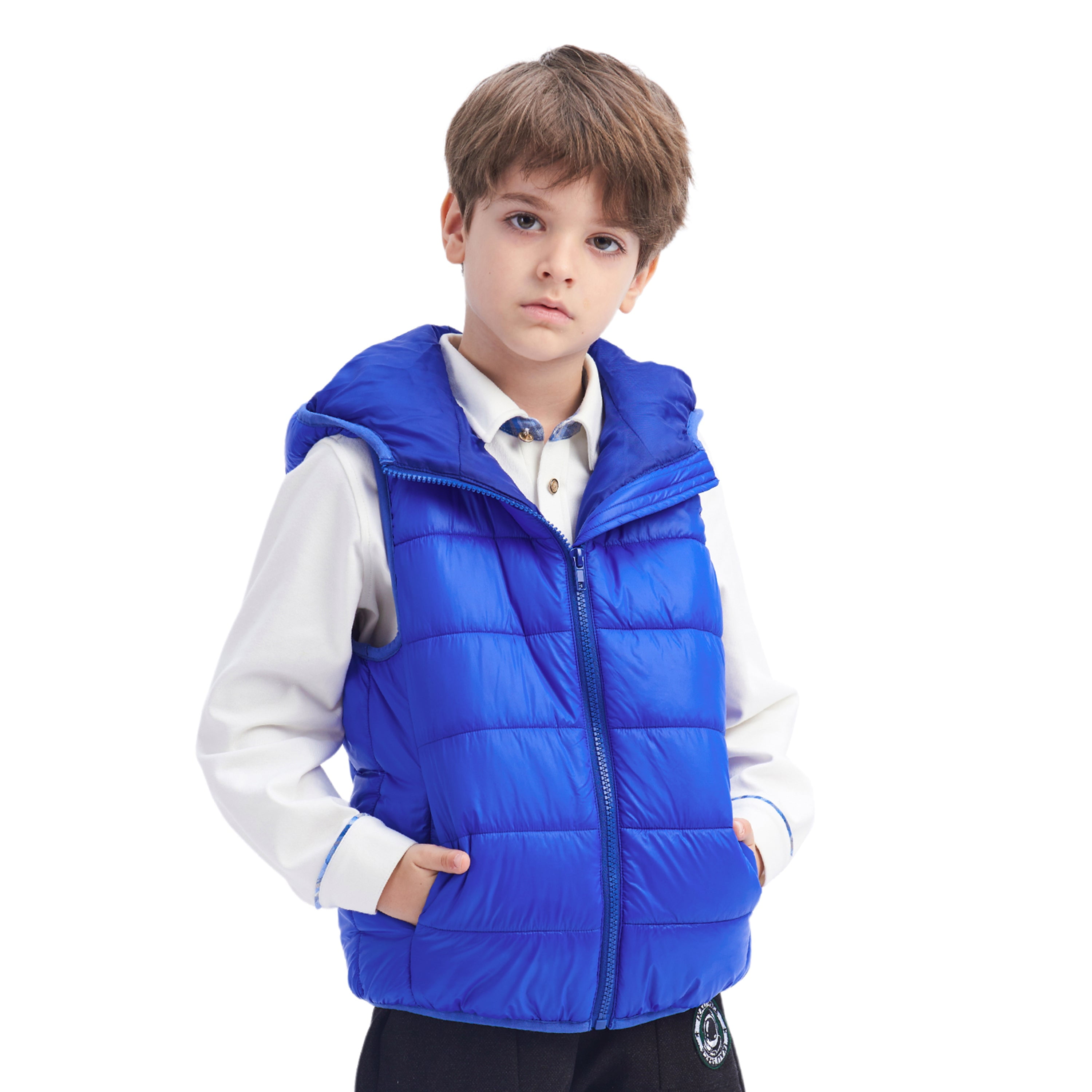 IKALI Boys Puffer Vest Kids Winter Hooded Jacket Lightweight with Pockets Blue 3-12 Years ...