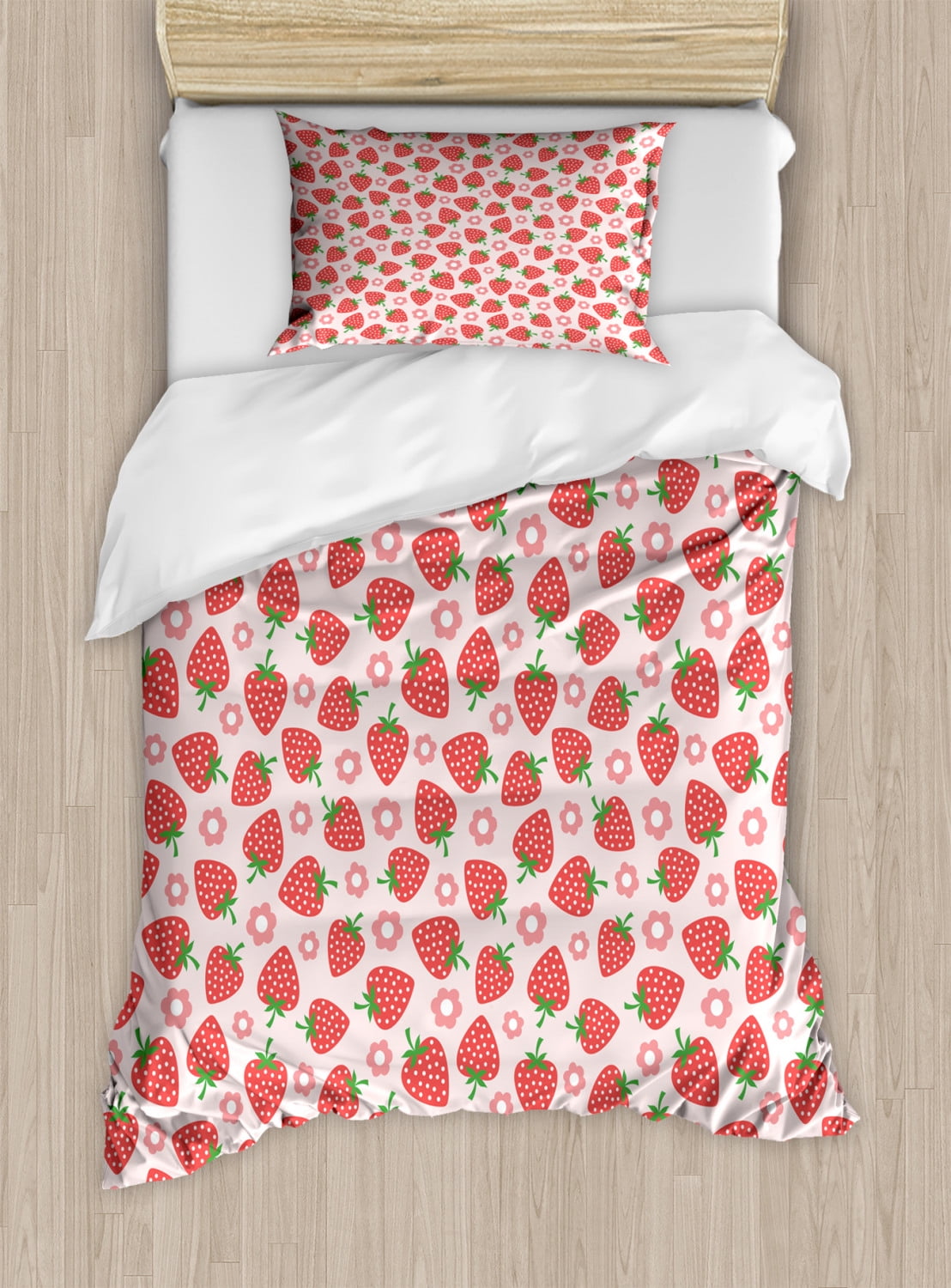 Strawberry Twin Size Duvet Cover Set Retro Style Pattern With Graphic