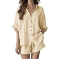 Bloomae Women's Linen Beach Two Piece Set Casual Button Down Short ...