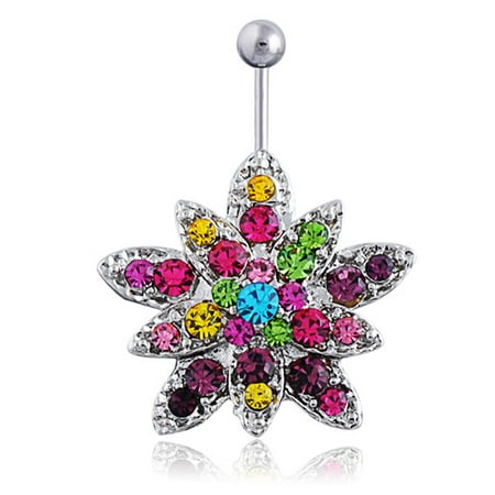 Women Colorful Lotus Belly Navel Button Q00329 Alloy Body Jewelry ...