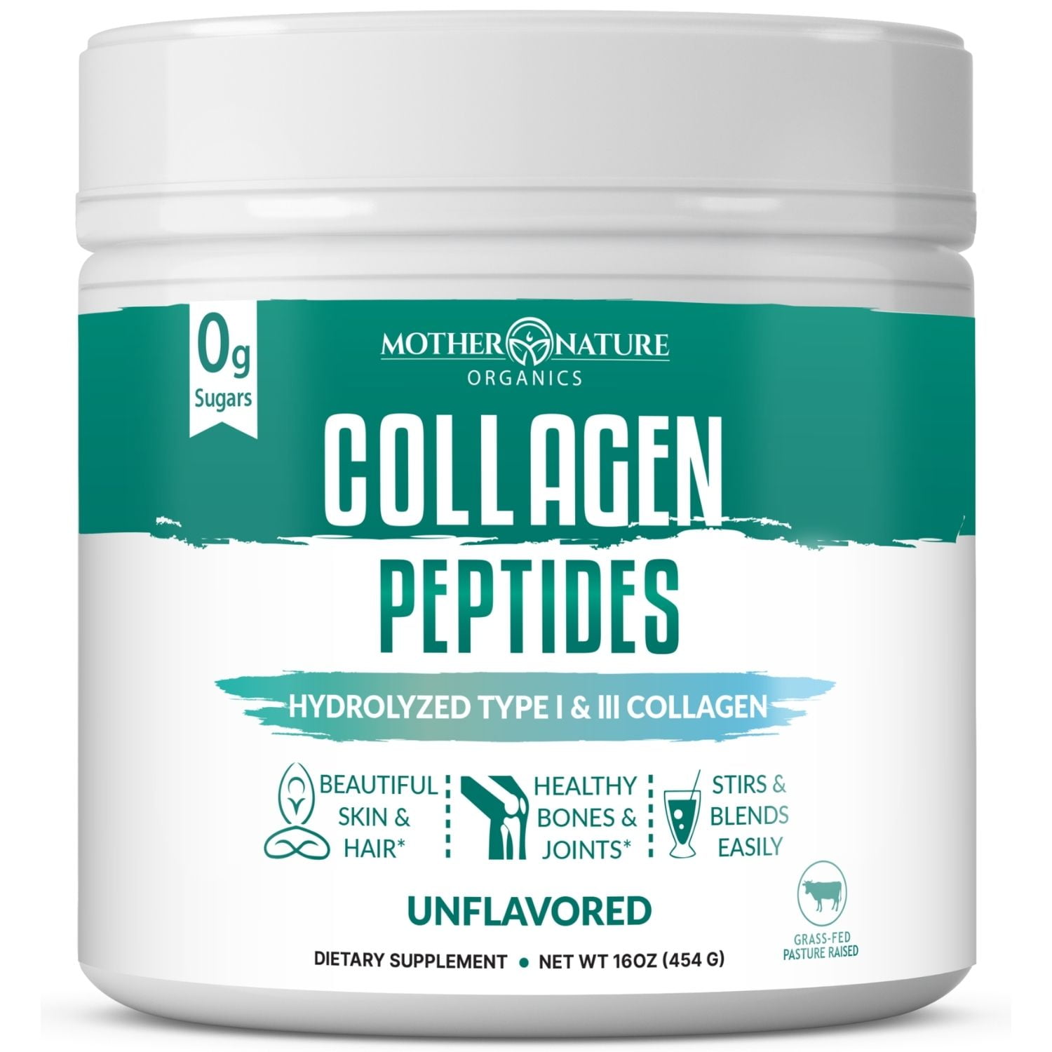 Mother Nature Organics Hydrolyzed Collagen Peptides Powder 1lb, 10g ...