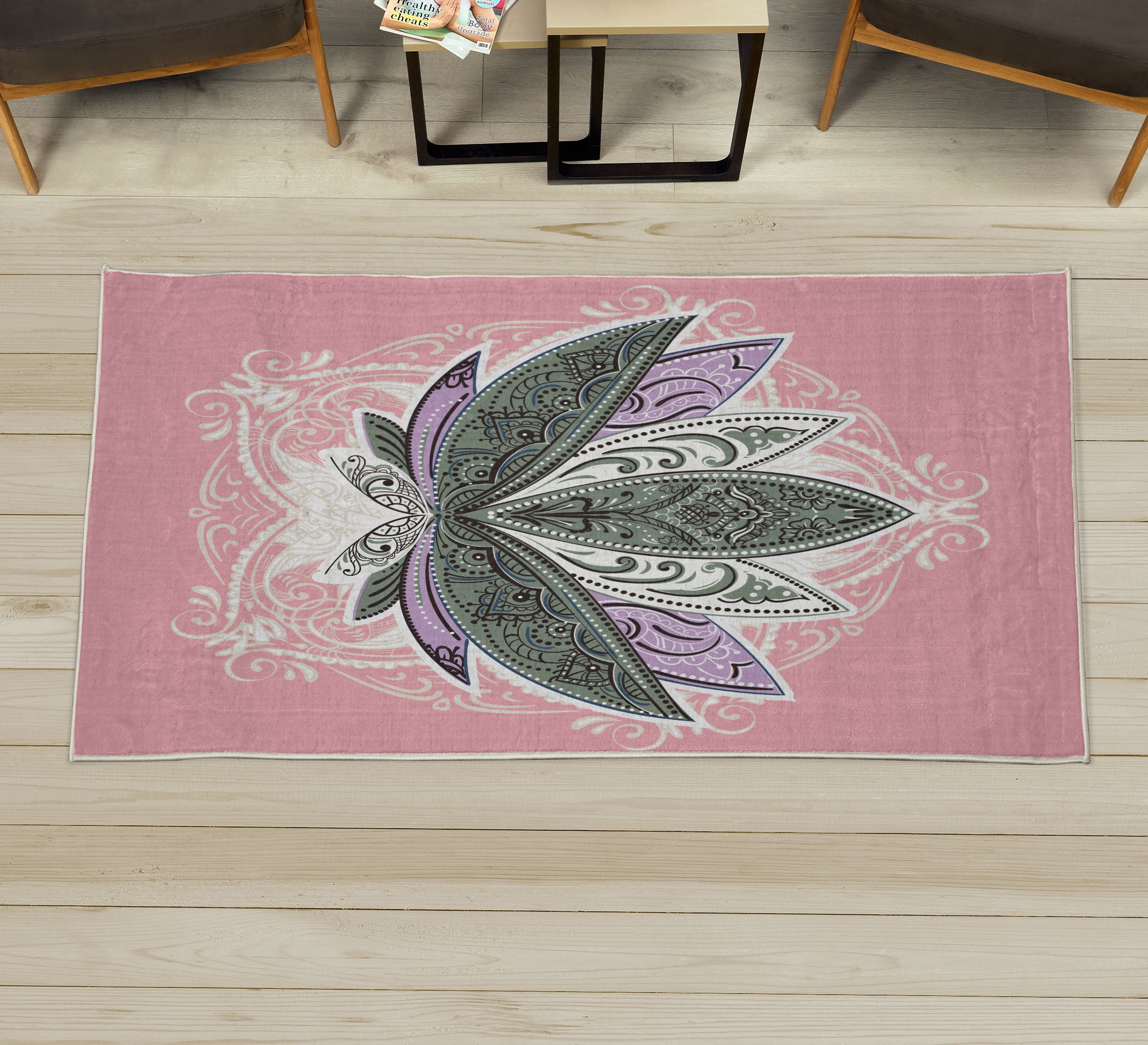 Lotus Decorative Rug, Flower Bloom Ornaments Exotic Petals Oriental ...