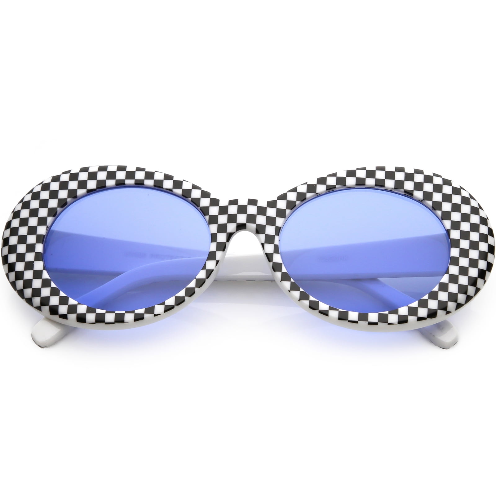 Large Retro Checkered Oval Sunglasses Thick Frame Colored Lens Wide ...